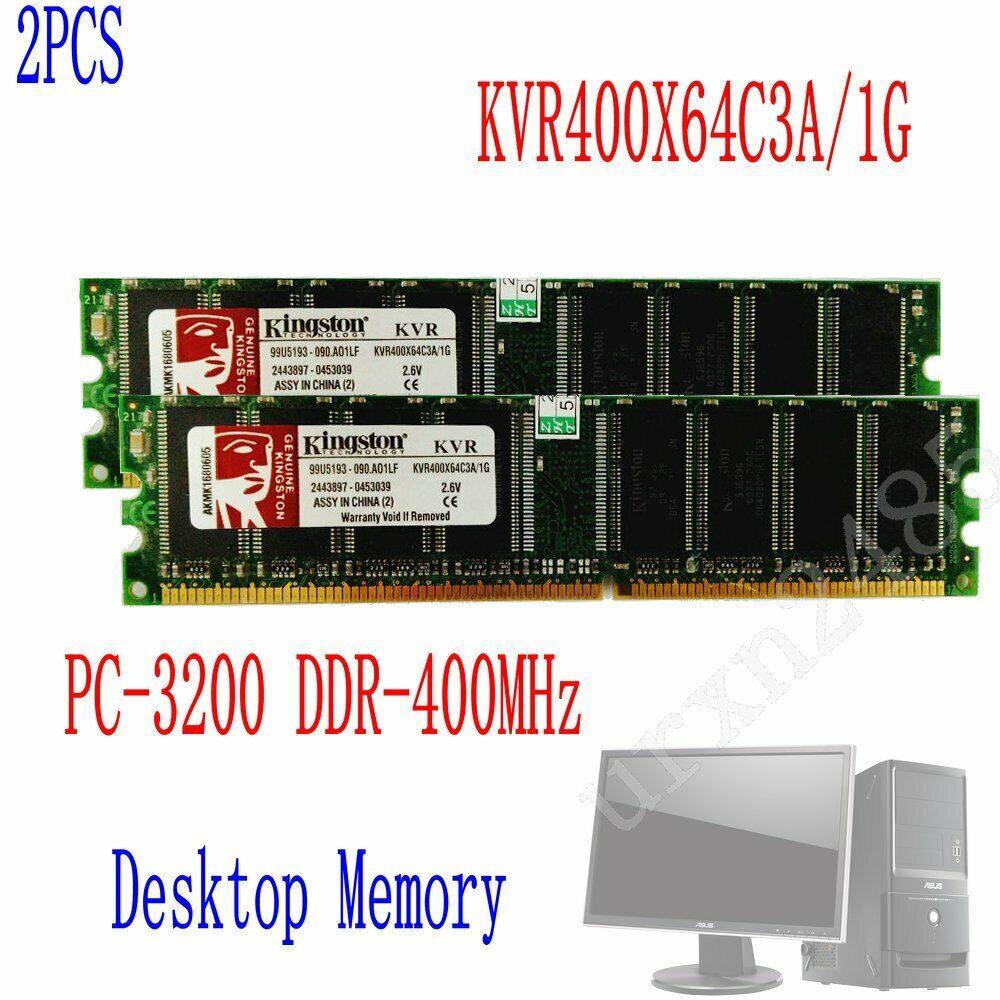 Bộ Nhớ RAM 2GB 2x 1GB PC3200 DDR 400Mhz 184Pin DIMM RAM KVR400X64C3A ...