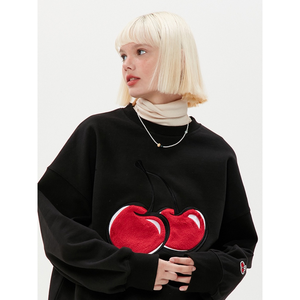 Áo thun terry in hình anh đào Big cherry Crew mùa thu đông | Shopee ...