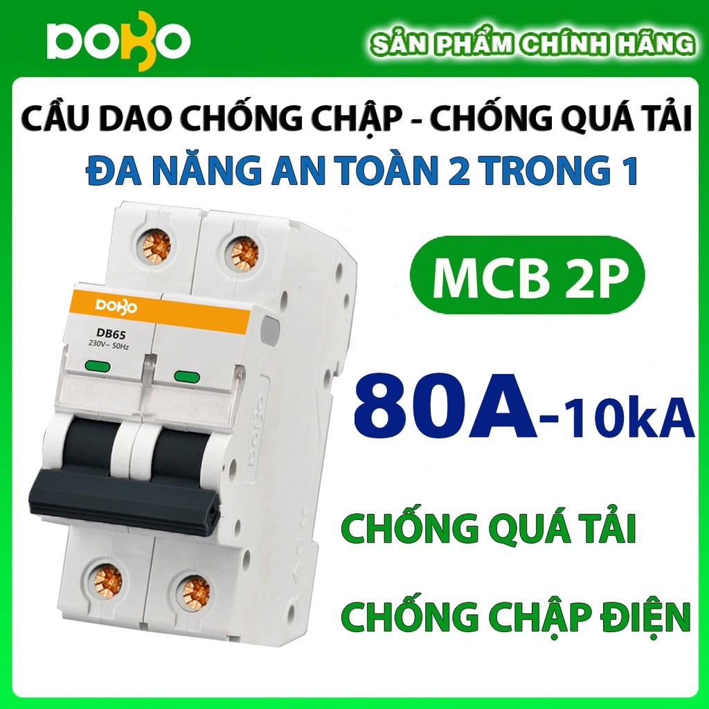 [CÓ VAT - HÀNG CHÍNH HÃNG] Cầu Dao Tự Động MCB DOBO KOREA 2P 80A 6kA Loại Tốt CHỐNG CHẬP - CHỐNG ...