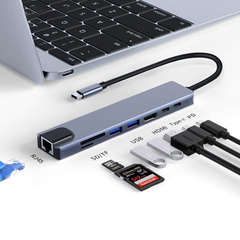 8in1 usb c docking station type c hub to rj45 lan pd charge usb 3.0 2.0 ...