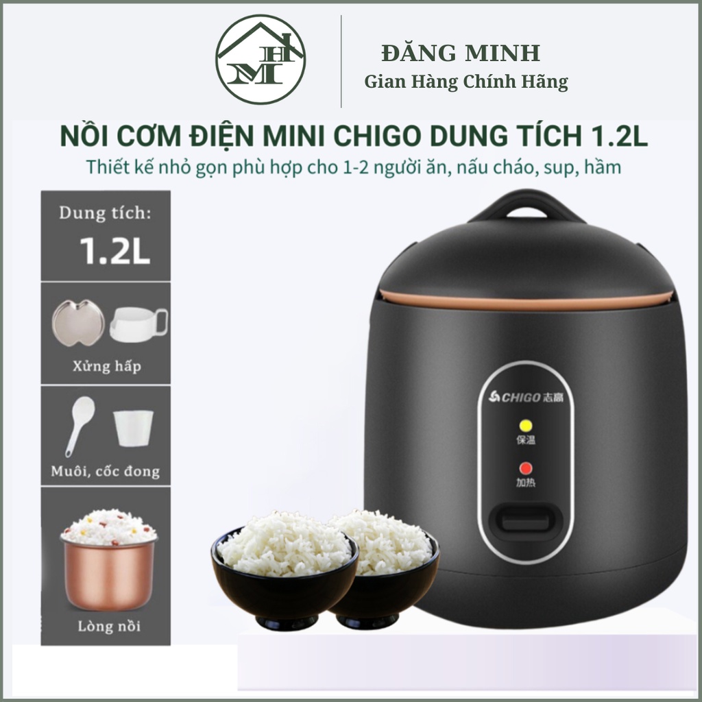 Nồi cơm điện mini đa năng Chigo dung tích 1.2L công suất 600w nấu cháo súp hầm, thiết kế chống ...