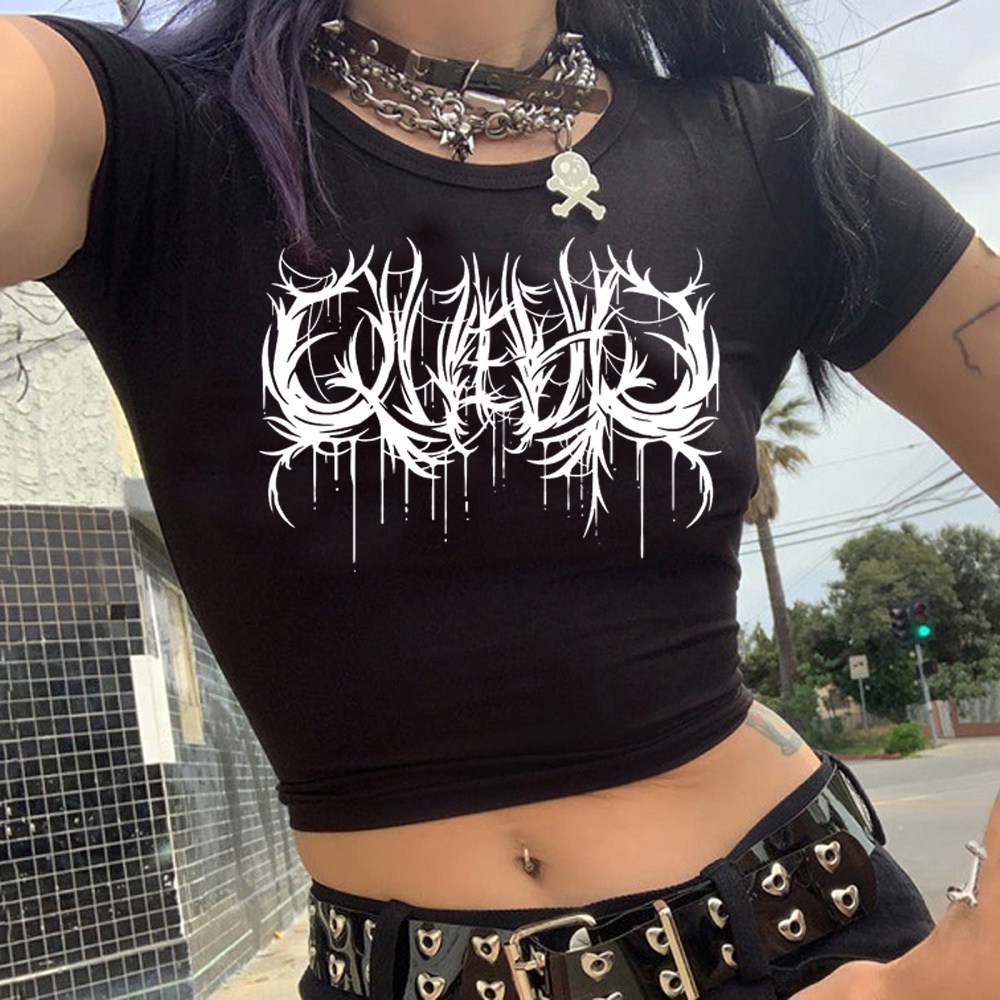 Y2k Baby Tee dạo phố goth cyber y2k crop top girl streetwear yk2 gothic ...
