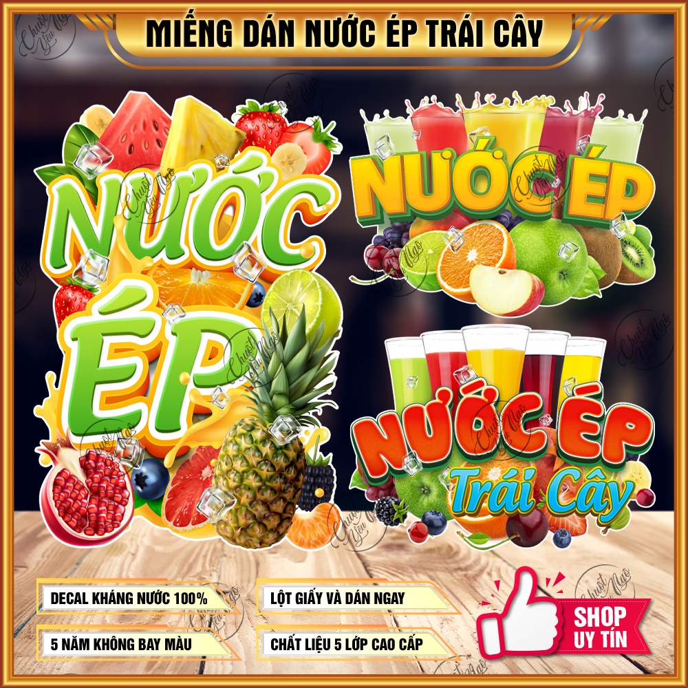 Miếng dán decal sticker NƯỚC ÉP trái cây trang trí quán nước trà sữa xe ...