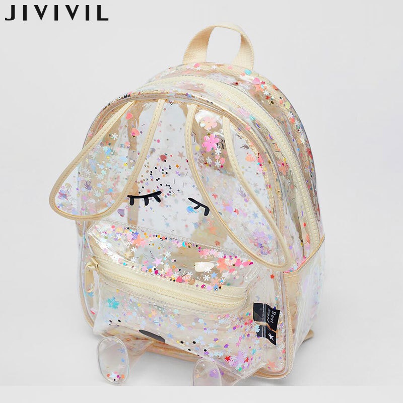 Jivil Ba lô trẻ em với sequin lấp lánh và hình thỏ, trái tim trong suốt ...
