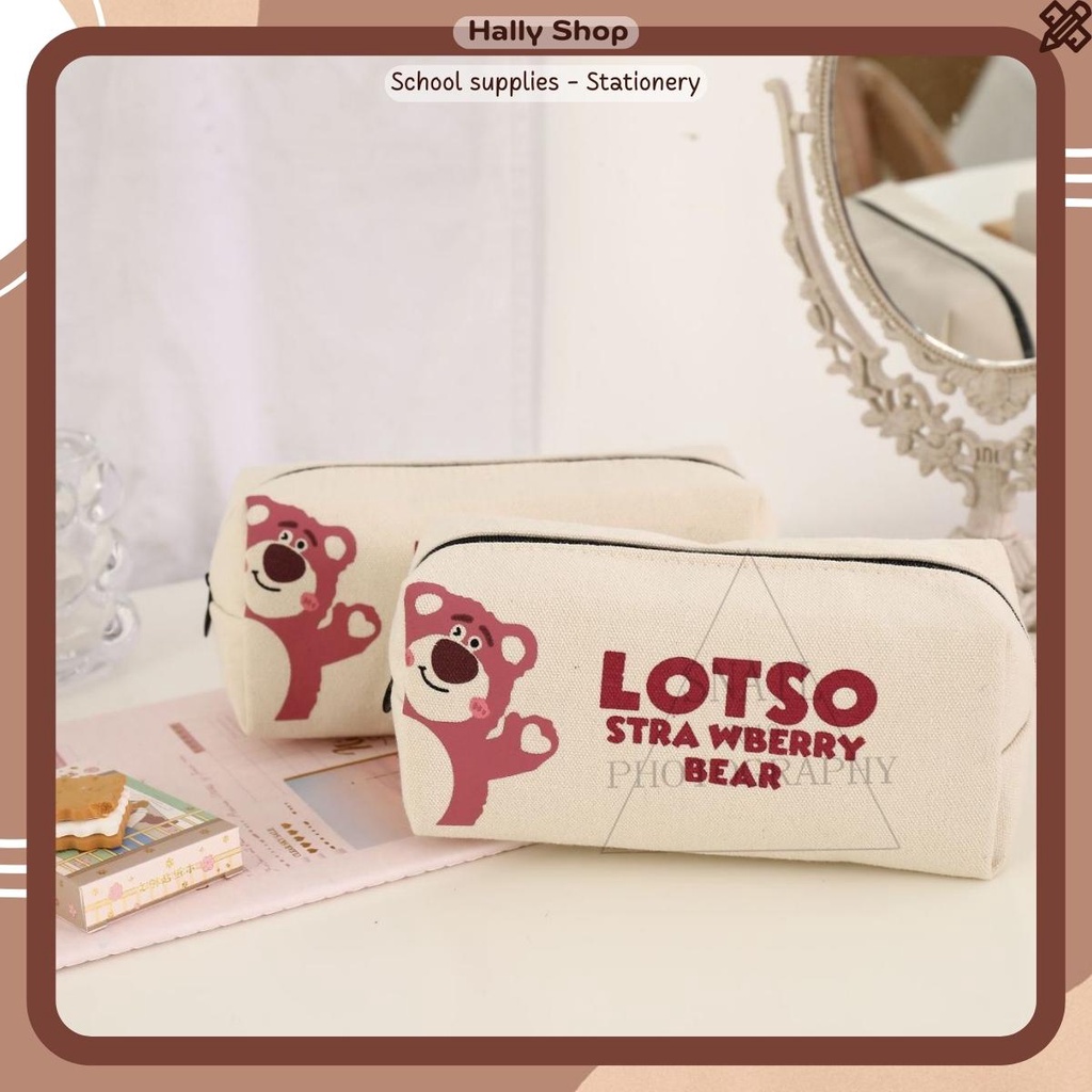 Hộp bút đa năng,túi đựng bút vải họa tiết gấu dâu nhiều ngăn dành cho học sinh/ sinh viên/ văn ...
