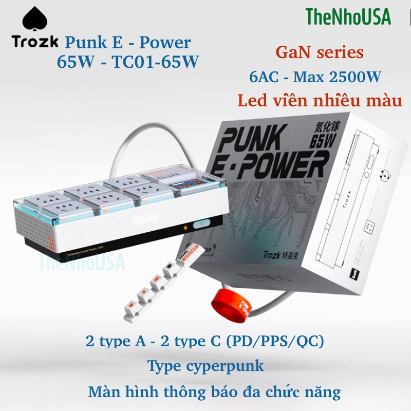 Củ sạc nhanh kiêm ổ cắm điện Trozk Punk E Power Led TC01 2500W 65W 6AC2C2A PD/QC/FCP | Shopee ...