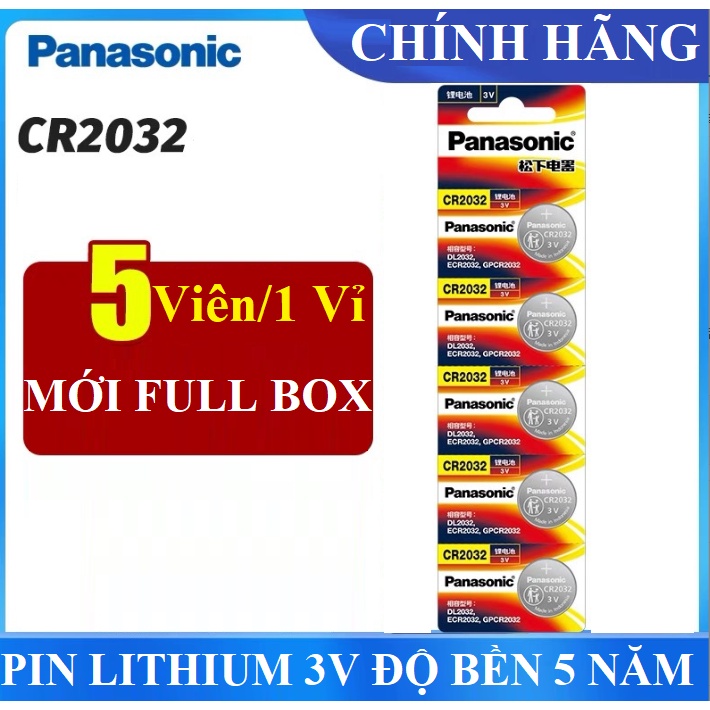 Vỉ 5 viên pin cúc Lithium 3V CR2032 PANASONIC pin nút cho Cmos, điều ...