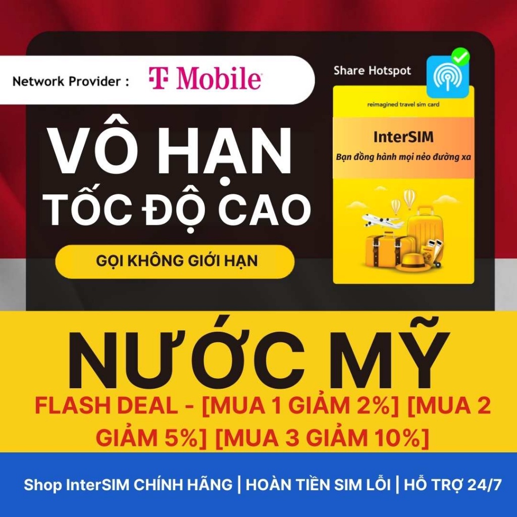 【Sim du lịch Mỹ】【Nhà mạng TMobile】【Internet tốc độ cao 4G / 5G Nghe gọi vô hạn】Sim Du Lịch ...