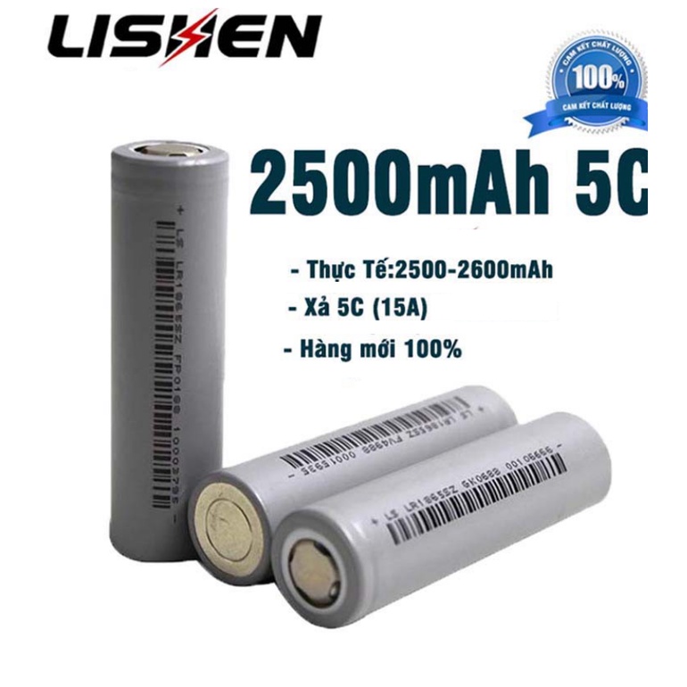 Cell pin 18650 lishen xám 2500MAH pin xả 5C 15A dung lượng thực dùng ...