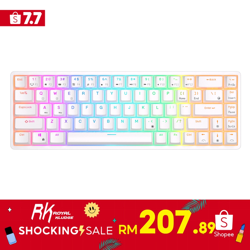 Bàn phím không dây Mini cơ khí Royal Kludge RK837 RKG68 Bluetooth 2.4G Bàn phím 3 chế độ 68 phím ...