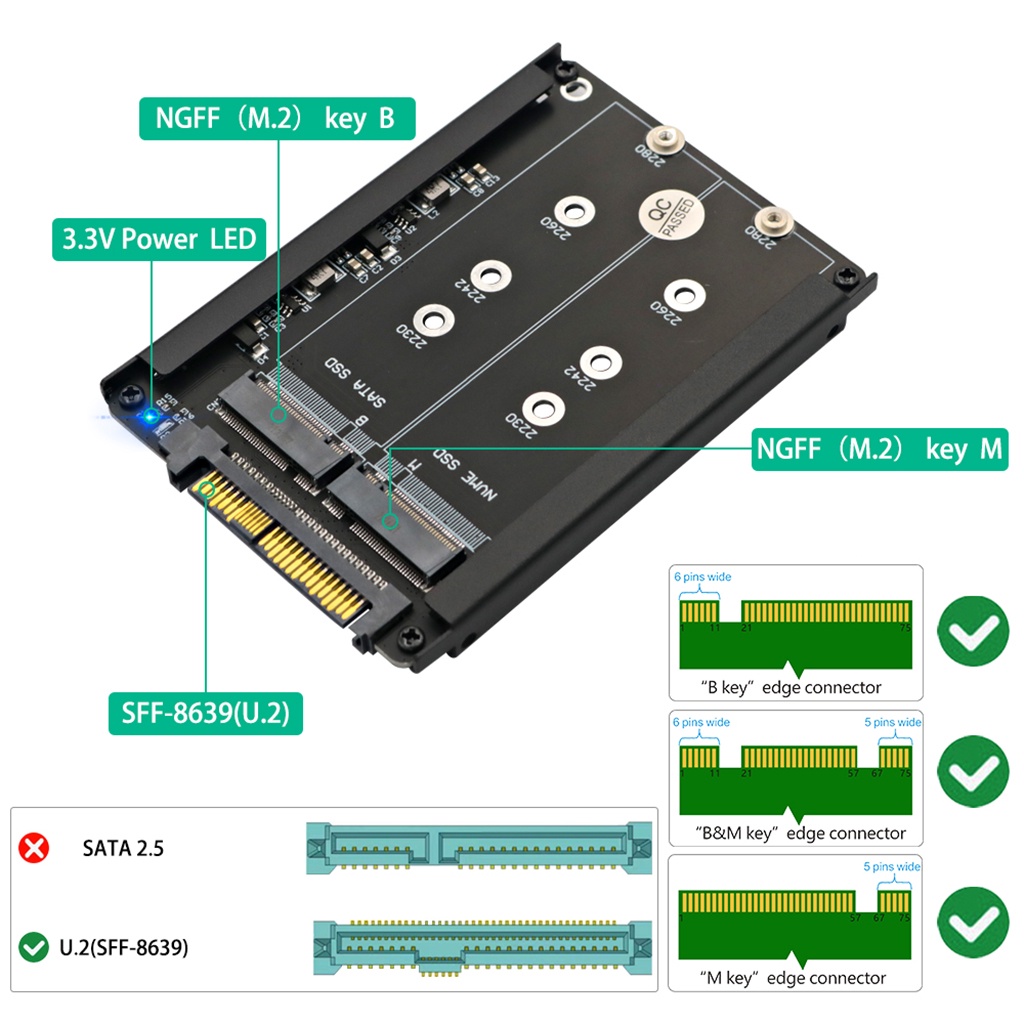Đối với m.2 nvme sata ssd b key / b & m key ssd sang sff-8639 u.2 bộ ...