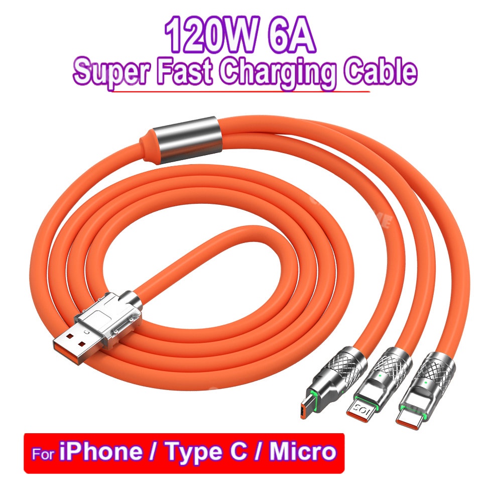 120W 3 In 1 Charging Cord 120cm Micro USB Type-c Multiple USB Mobile ...