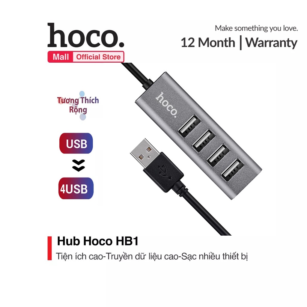 HUB 4 cổng USB Hoco HB1 tương thích cao chất liệu vỏ hợp kim nhôm cao ...
