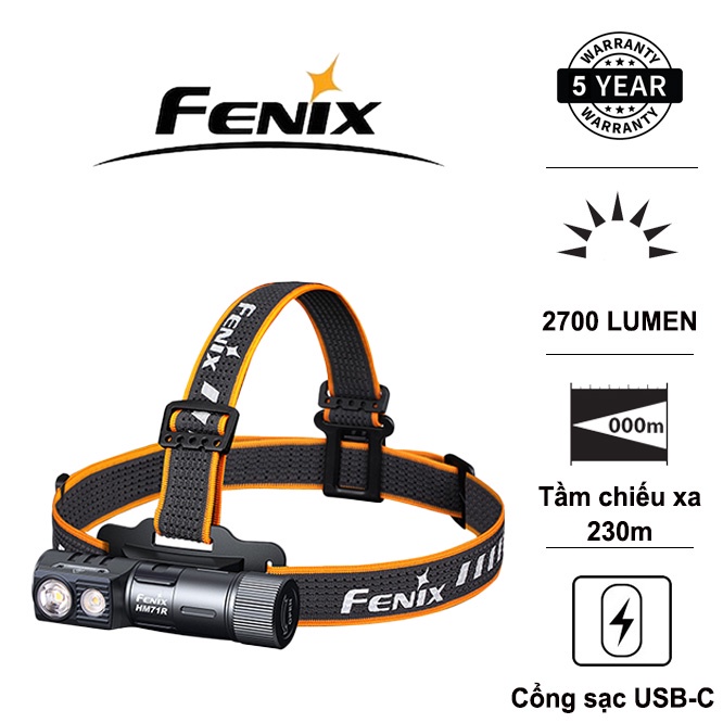 Đèn pin đội đầu FENIX HM71R độ sáng 2700 lumen chiếu xa 230m pin 21700 ...