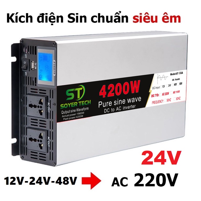 Bộ chuyển đổi điện Sin Chuẩn 4200W-SOYER TECH-Bộ Đổi Nguồn 24V sang 220V Sin Chuẩn 4200w-Mã ...