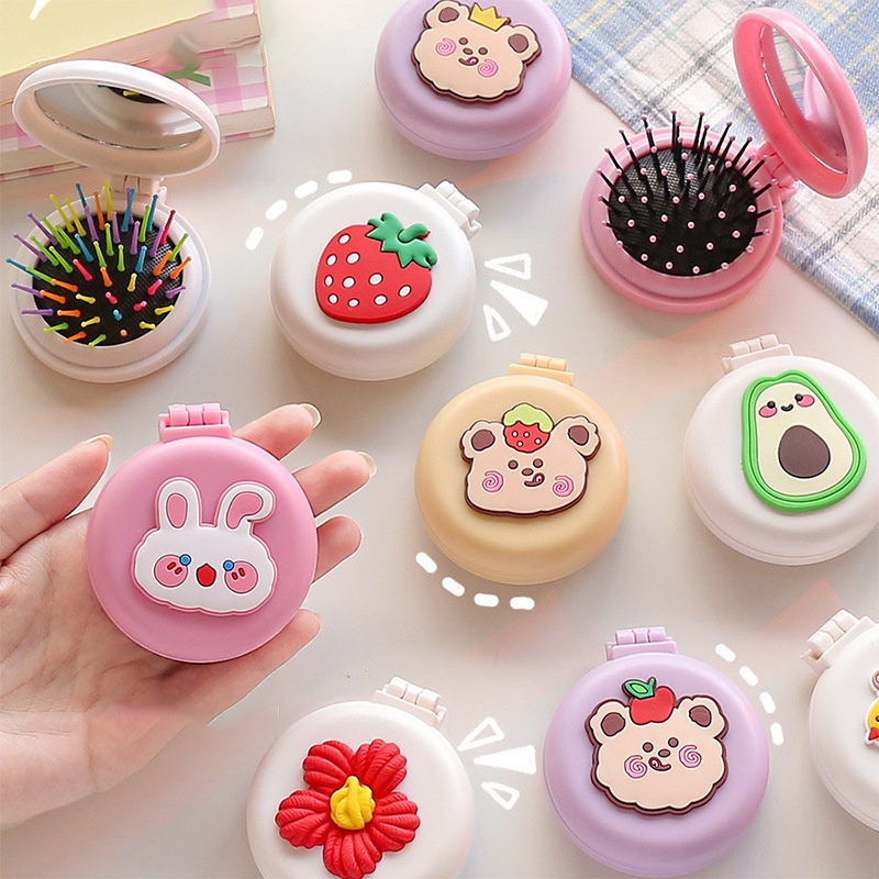 Lược Chải Mát Xa Mini Có Gương Gấp Gọn Sáng Tạo Tiện Dụng | Shopee Việt Nam