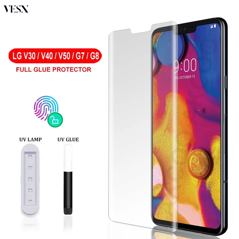 Dán keo UV cao cấp Kính cường lực màn cong Cho LG V40 V50 V30 Plus G7 G8 ThinQ H930 H931 ...