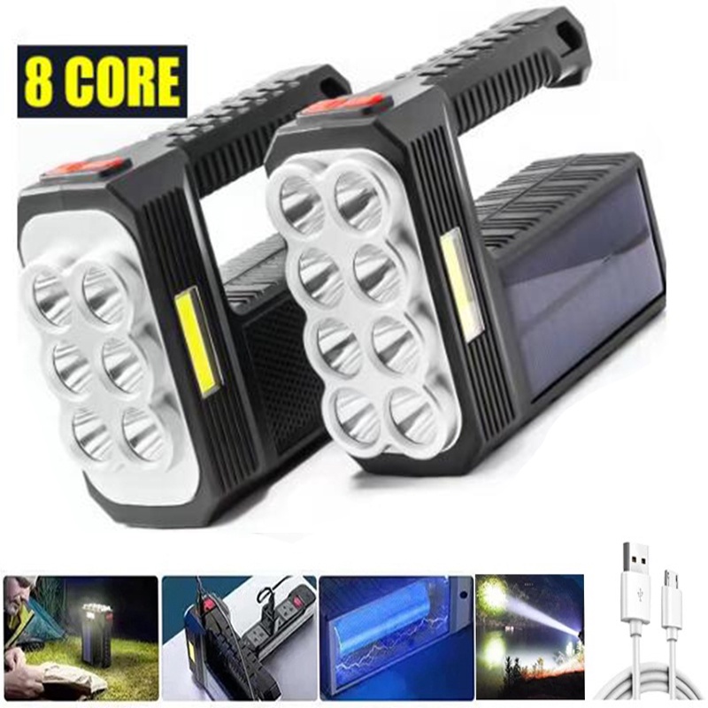 Đèn Pin LED 6-8 Bóng COB Năng Lượng Mặt Trời Siêu Sáng Chống Thấm Nước Kèm Sạc USB Chất Lượng ...