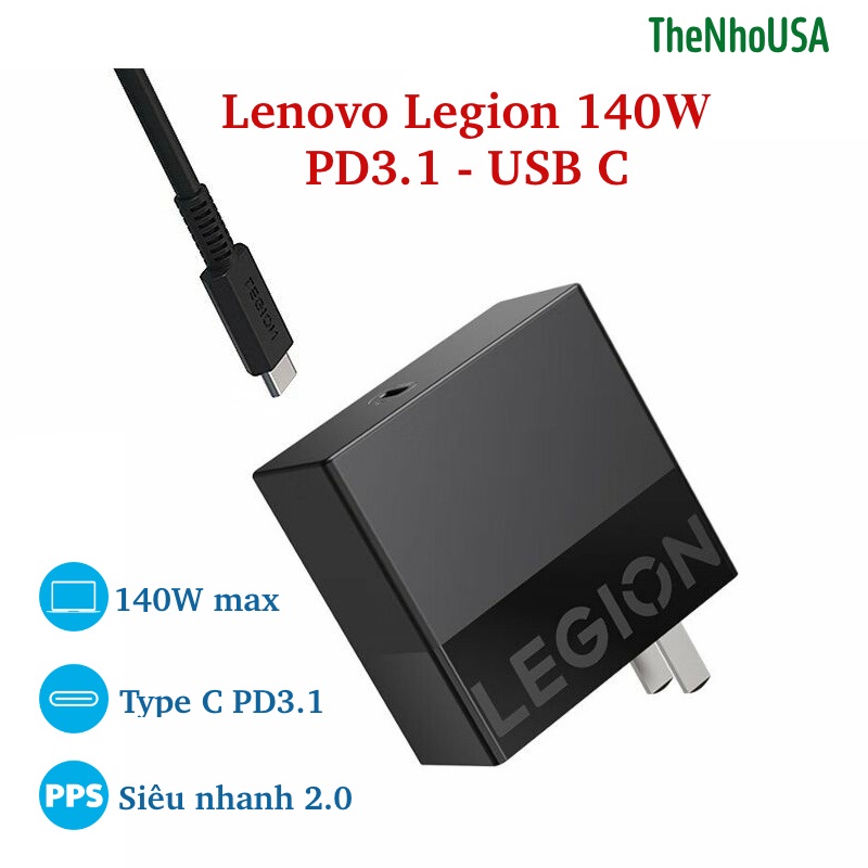 Củ sạc nhanh Lenovo Legion PD3.1 140W 1 cổng LA140 hỗ trợ PD / PPS /QC BH12T kèm cáp C to C 140W ...