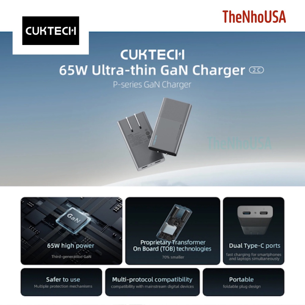 Củ sạc nhanh Cuktech Ultra Slim 65W 2 cổng type C AC65B2 PD PPS QC4+ | Shopee Việt Nam