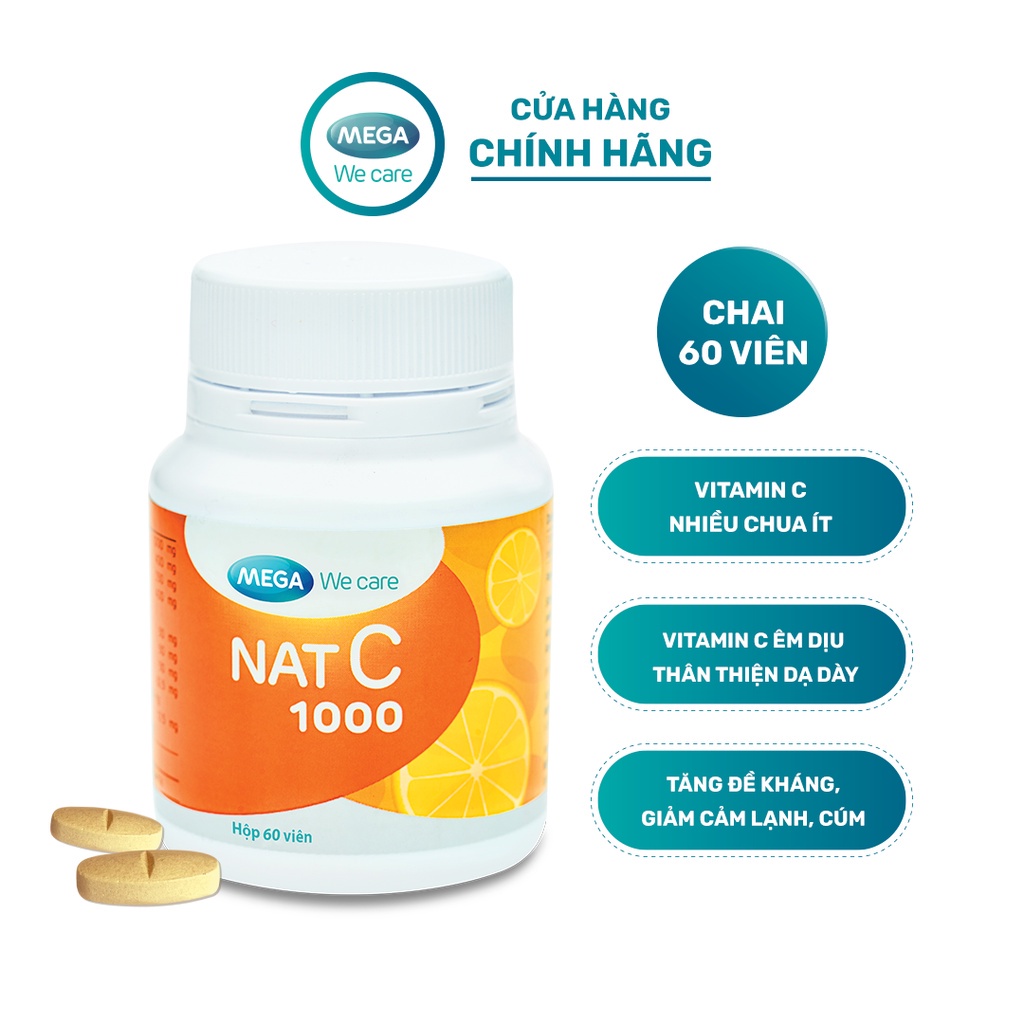 Viên Uống Mega We Care NAT C 1000 (Hộp 60 viên) - Bổ Sung Vitamin C Hỗ ...