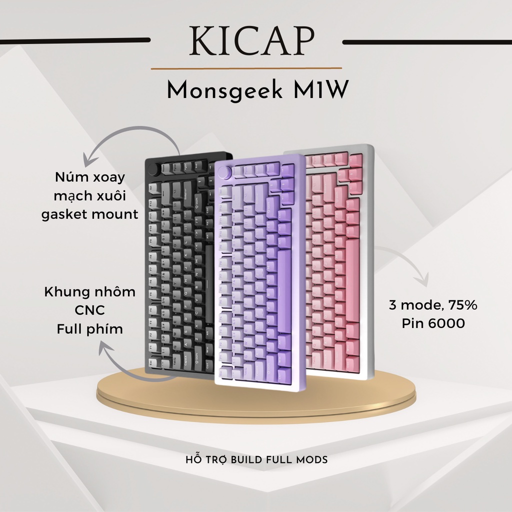 Có bảo hành | Bàn phím cơ custom Monsgeek M1W 3 chế độ kết nối full ...