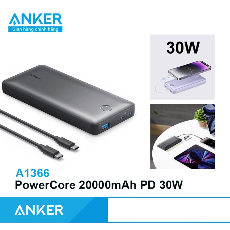 Pin sạc dự phòng ANKER 535 PowerCore 20000mAh 30W PD/PPS 2C-1A - A1366 sạc siêu nhanh | Shopee ...