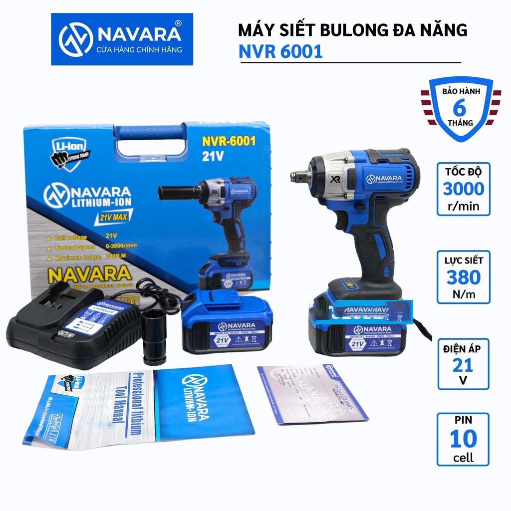 Máy siết bulong pin Navara 6001 Động cơ bền bỉ mạnh mẽ Lực siết 380Nm ...