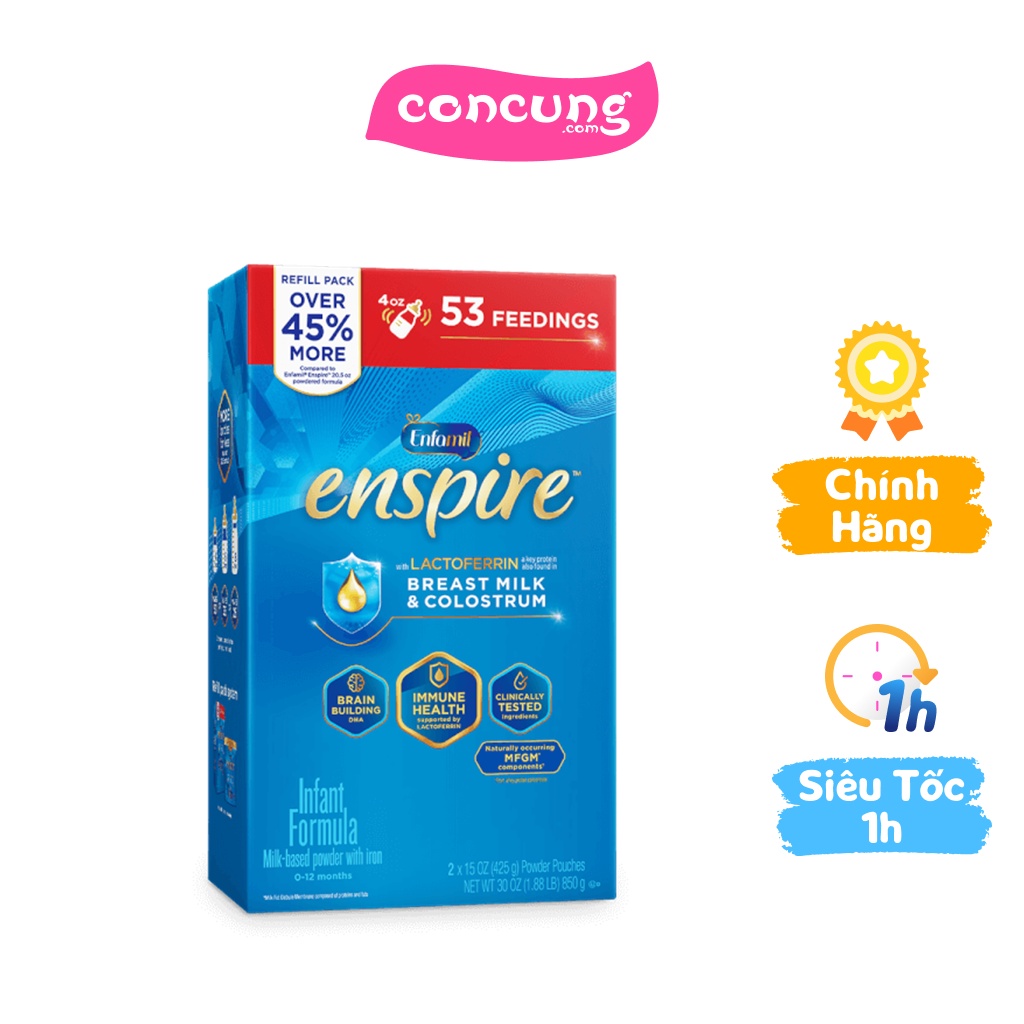 Sữa Enfamil Enspire Infant Formula, 0 - 12 tháng tuổi, 850g (hộp giấy ...