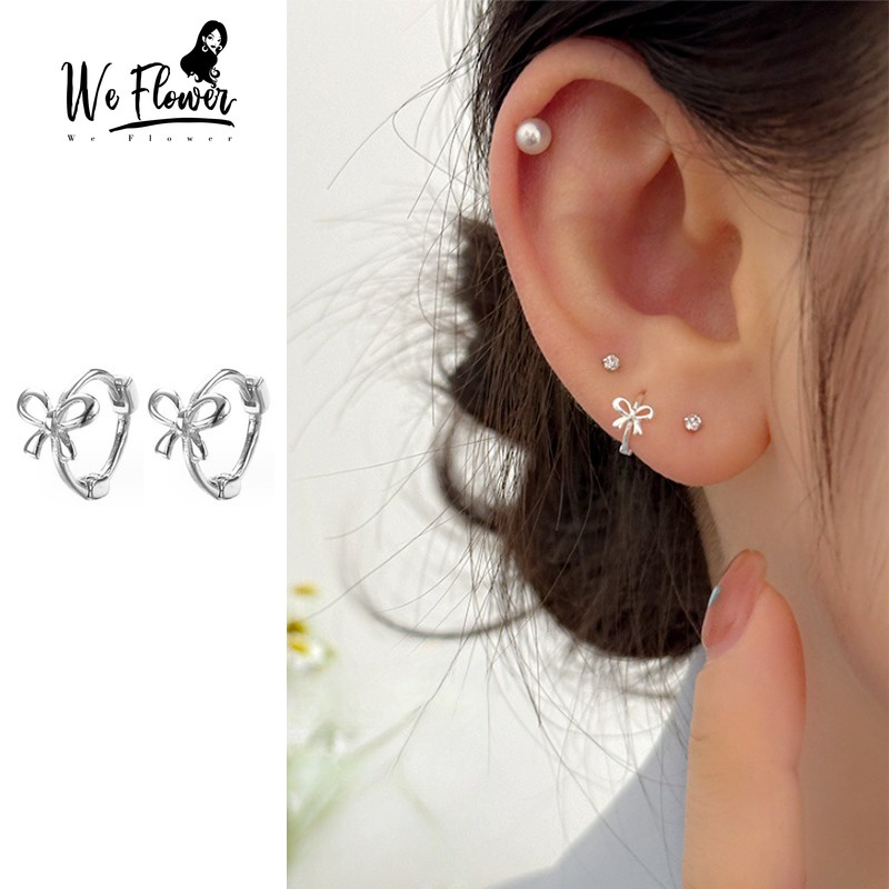 Khuyên tai xỏ WE FLOWER bạc S925 hình nơ tròn nhỏ không gây dị ứng phong cách Hàn Quốc cho nữ ...