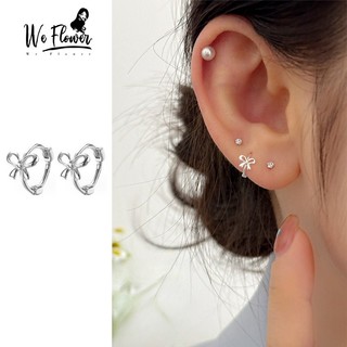 Khuyên tai xỏ WE FLOWER bạc S925 hình nơ tròn nhỏ không gây dị ứng phong cách Hàn Quốc cho nữ ...