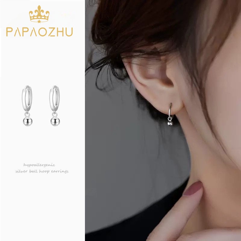 PAPAOZHU Paozhu Khuyên Tai Bạc S925 Hình Tròn Nhỏ Nhắn Dễ Thương Không Gây Dị Ứng Phong Cách Hàn ...