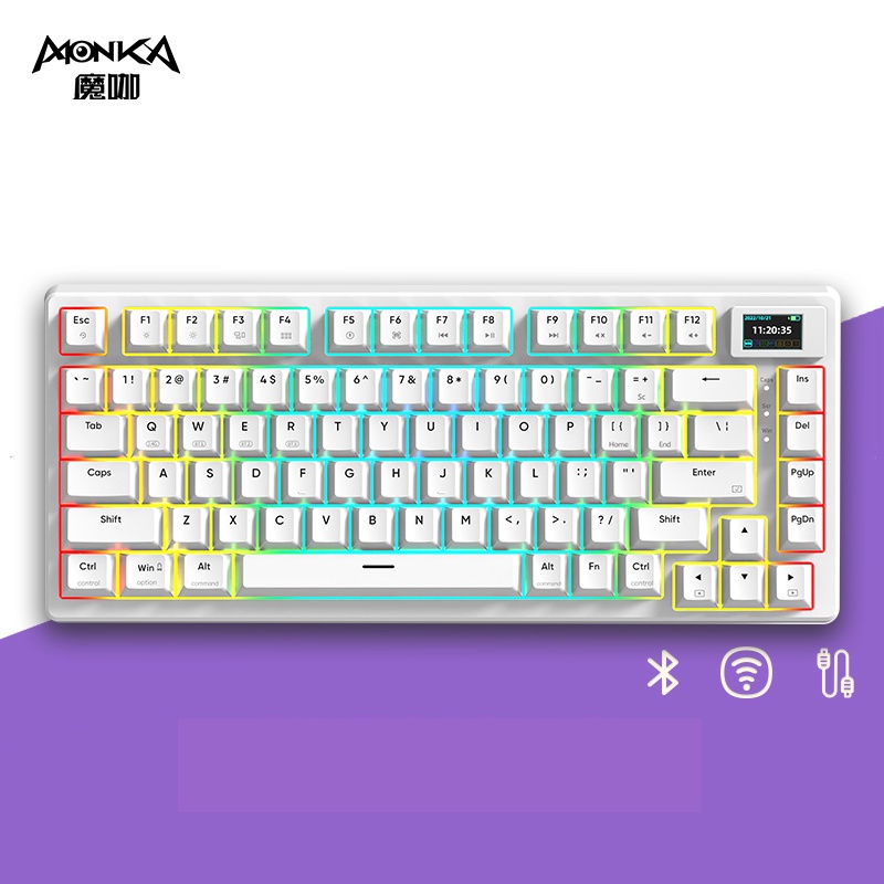 Bàn phím cơ Monka 3075 V2 Pro Màn hình Mạch Xuôi 3 chế độ kết nối ...