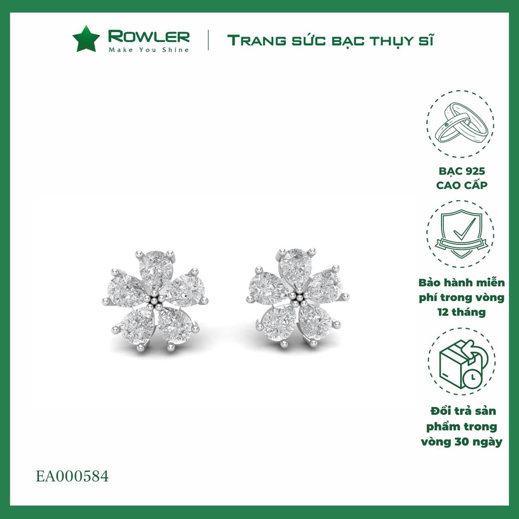 Bông tai bạc hoa cúc đính đá CZ 3*4 ly lấp lánh sang trọng trang sức ...