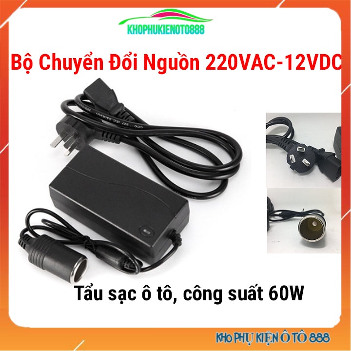 Bộ Chuyển đổi Nguồn 220vac Xuống 12vdc Công Suất 60w Jack Cắm Tẩu Sạc ô