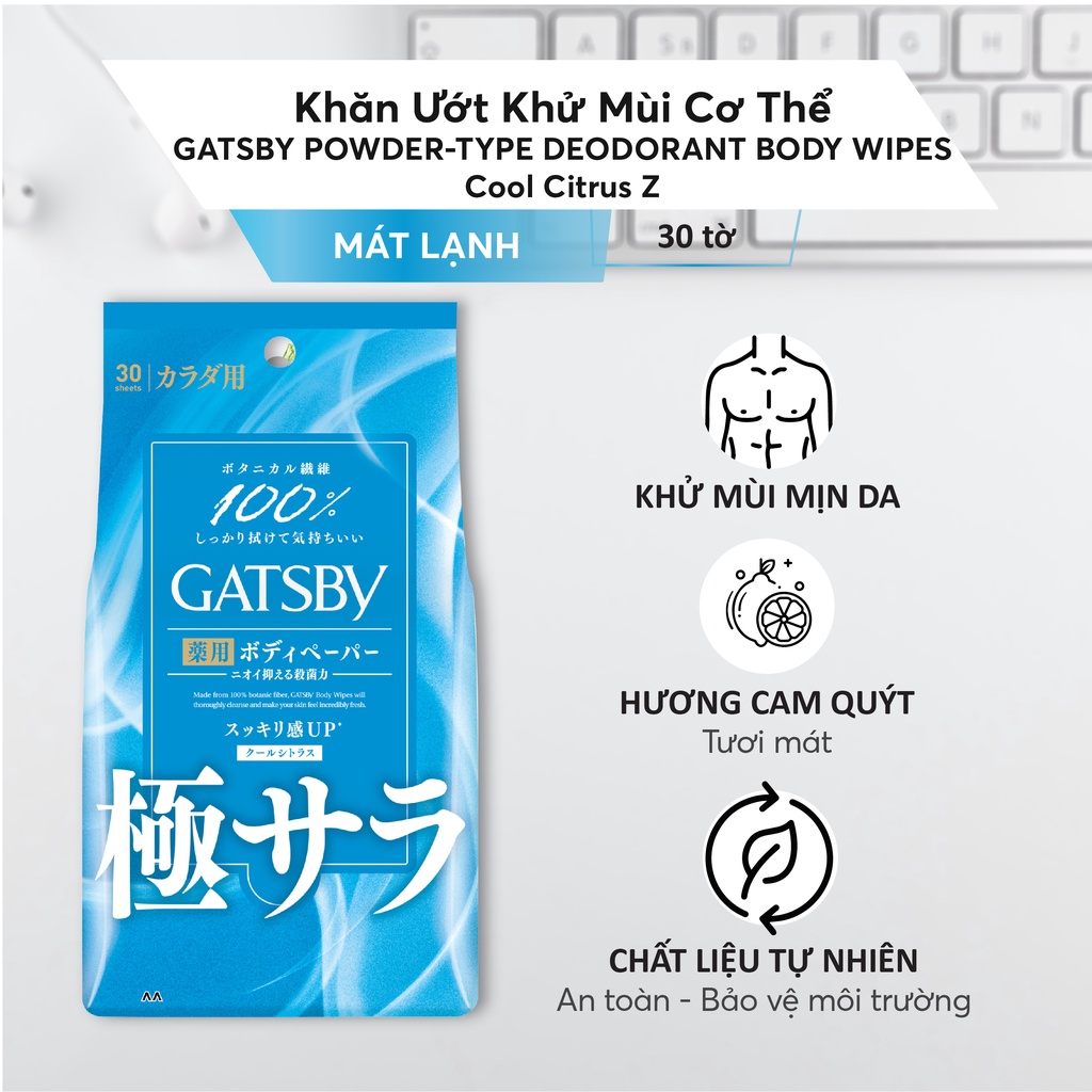 Khăn Ướt Khử Mùi Cơ Thể GATSBY POWDER-TYPE DEODORANT BODY WIPES Cool ...