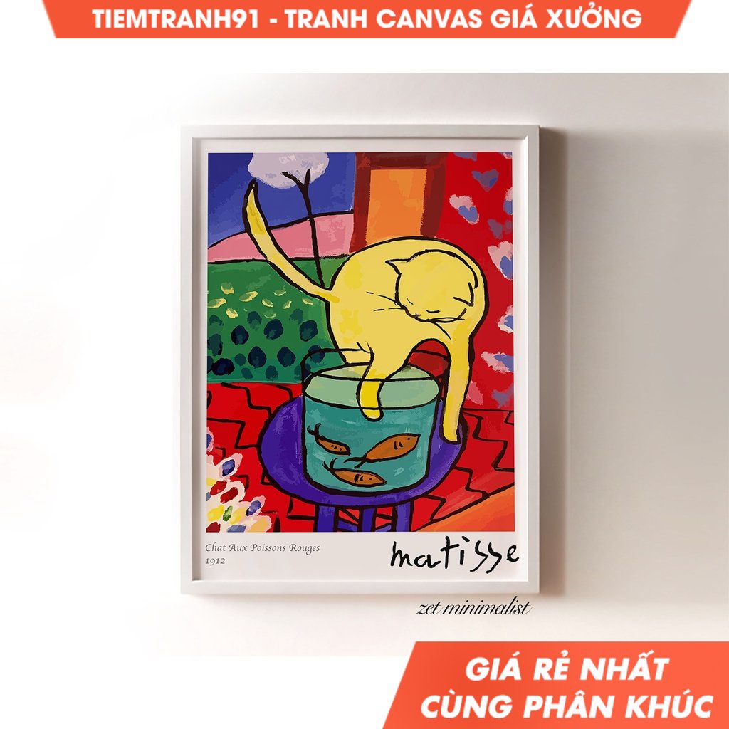 Tranh treo tường, Matisse Cat With Red Fish, Matisse Wall Art Cat With ...