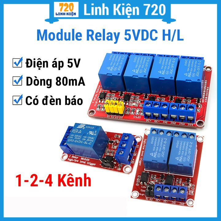 Module relay 5V 1/2/4 kênh có cách ly tùy chọn mức kích High/Low ...