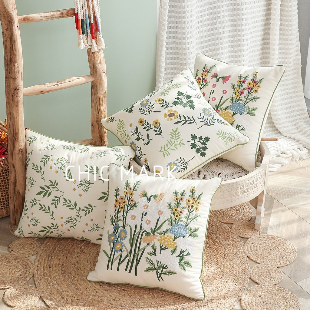Vỏ Gối Vải cotton canvas Thêu Hoa Trang Trí Nhà Cửa | Shopee Việt Nam