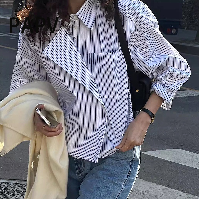 Papv Áo Sơ Mi Kẻ Sọc Đa Năng Cổ Bẻ Chic Niche Hàn Quốc 0085 | Shopee ...
