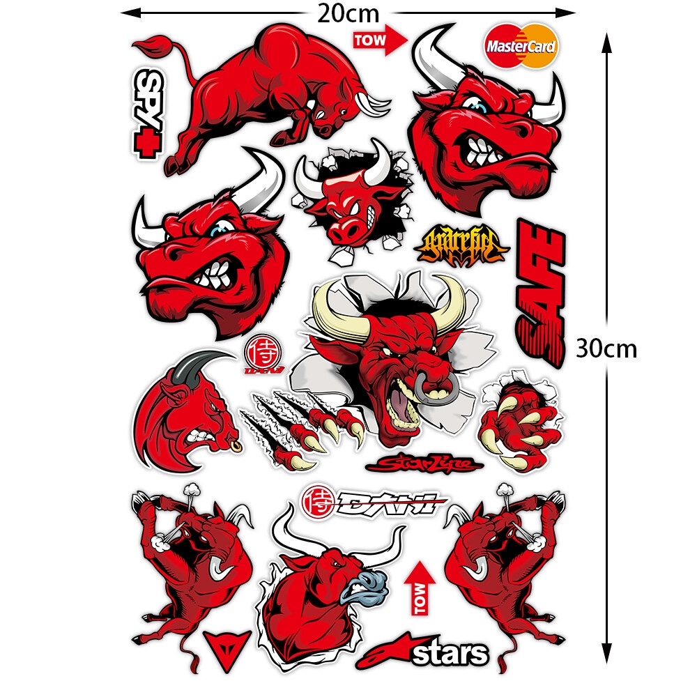 Đề can xe máy phản quang angry bulls sticker bumper xe máy mũ bảo hiểm ...