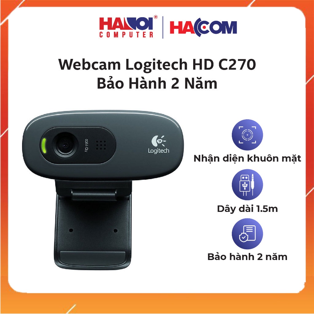 Webcam Logitech HD C270 với Micrô tích hợp có tính năng giảm tiếng ồn ...