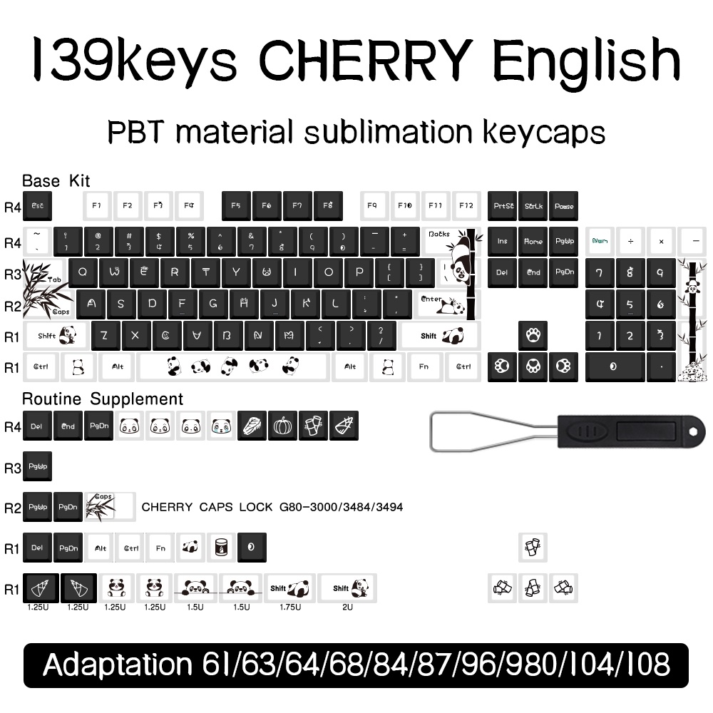 Panda Keycaps Đen Trắng Cherry Profile Pbt Dub Sye Key Caps Pbt cho 60% ...