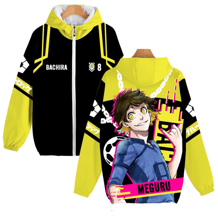 Anime blue lock jacket dài tay unisex top zipper cosplay 3d coat isagi ...
