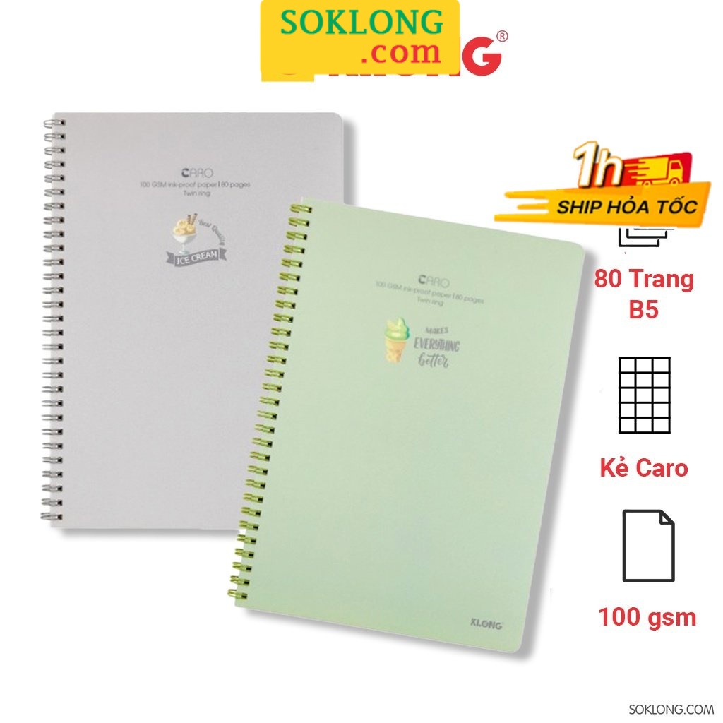 Vở gáy lò xo B5 80 trang caro 5x5 bìa nhựa Pastel - sổ Klong MS 574 VPP KLONG (Không chọn màu ...