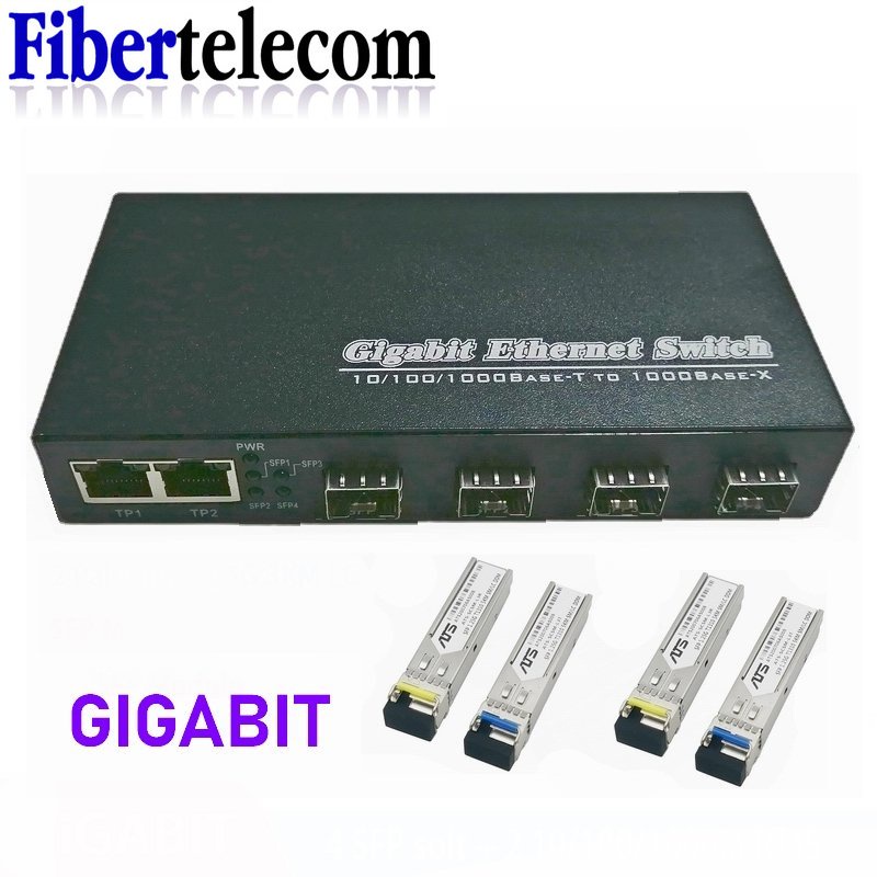 Bộ chuyển đổi phương tiện quang học Gigabit Ethernet switch 4 cổng SFP ...