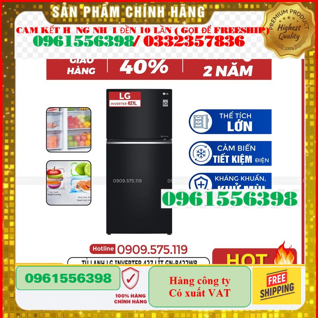 [HÀNG CHÍNH HÃNG] [CHÍNH HÃNG] Tủ Lạnh LG Inverter 427 Lít GN-B422WB | Shopee Việt Nam