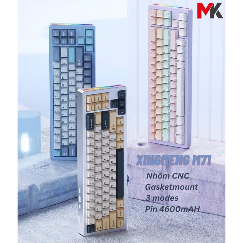 Bàn phím cơ Xinmeng XM M71 Nhôm CNC 3 Mode LED NỀN + VIỀN RGB Hotswap 5 pin Pin 4600 mAh ...