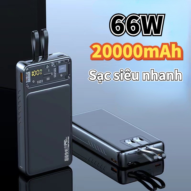 Sạc dự phòng 20000mah sạc nhanh 66W màn hình LED Trong Suốt PD66W QC 3.0 Đi kèm với sạc 2 dây ...