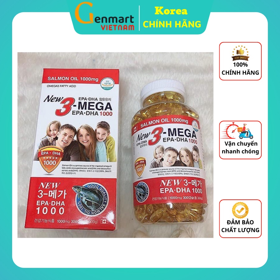 Tinh Dầu Cá Omega 3 Gia Đình Hàn Quốc Hộp 300 Viên Dầu Cá Omega 3 Hàn Quốc New 3 Mega EPA DHA ...